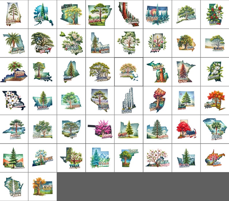 USA State Trees Watercolor Clipart: 50 PNG SVG Graphics - Etsy
