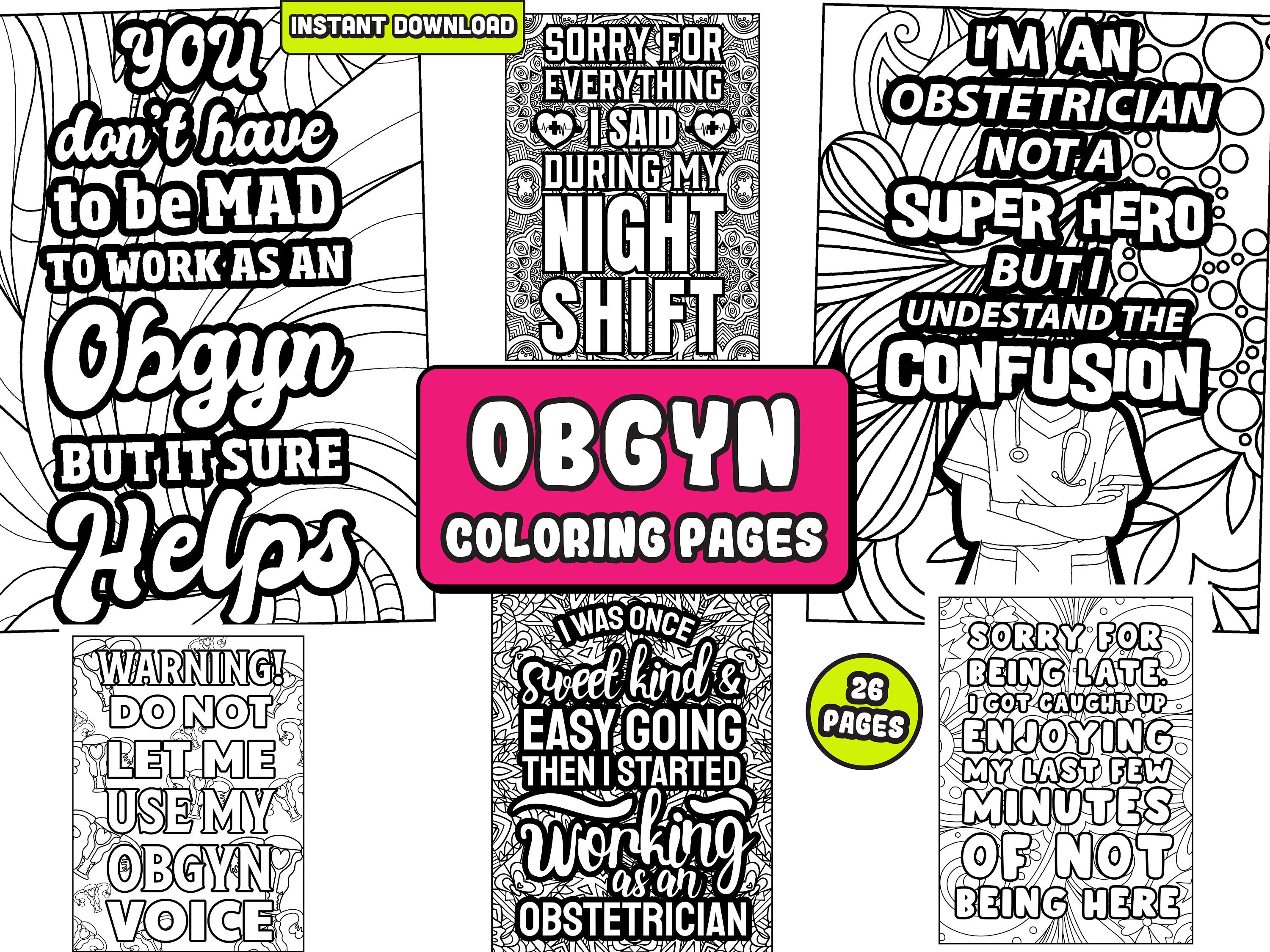 Funny OBGYN Coloring Pages: Sarcastic Quotes, 26 Pages (instant ...