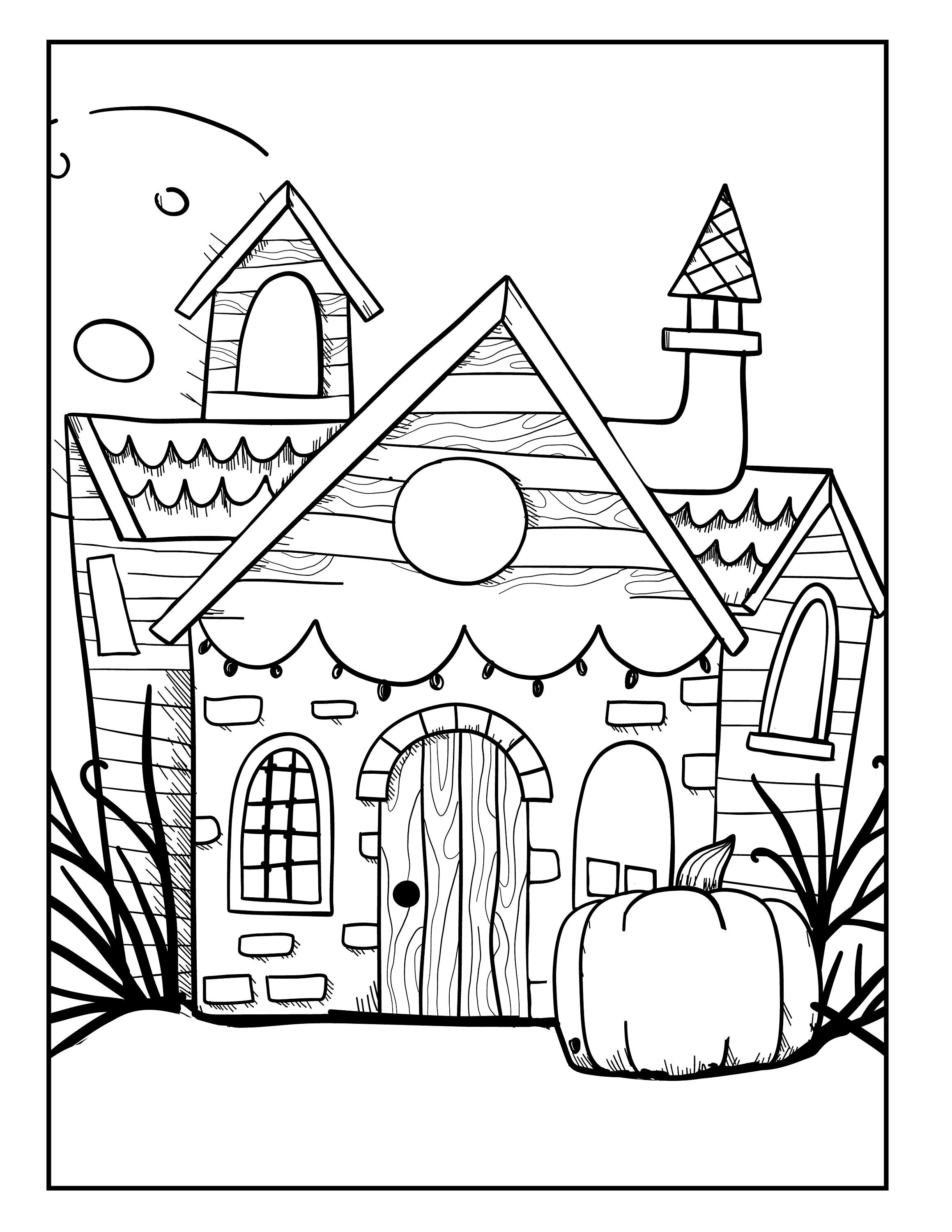 Vintage Old Houses Coloring Pages, Rustic Houses Activity Book, Big Old ...