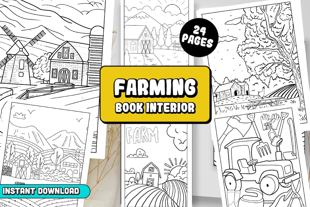 Farming Coloring Book Pages for Kids: Farm Life Illustrations (digital ...