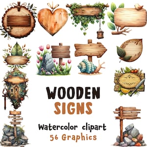 Wooden Signs Watercolor Clipart, Wooden Sign Post Arrows Stone Sign ...