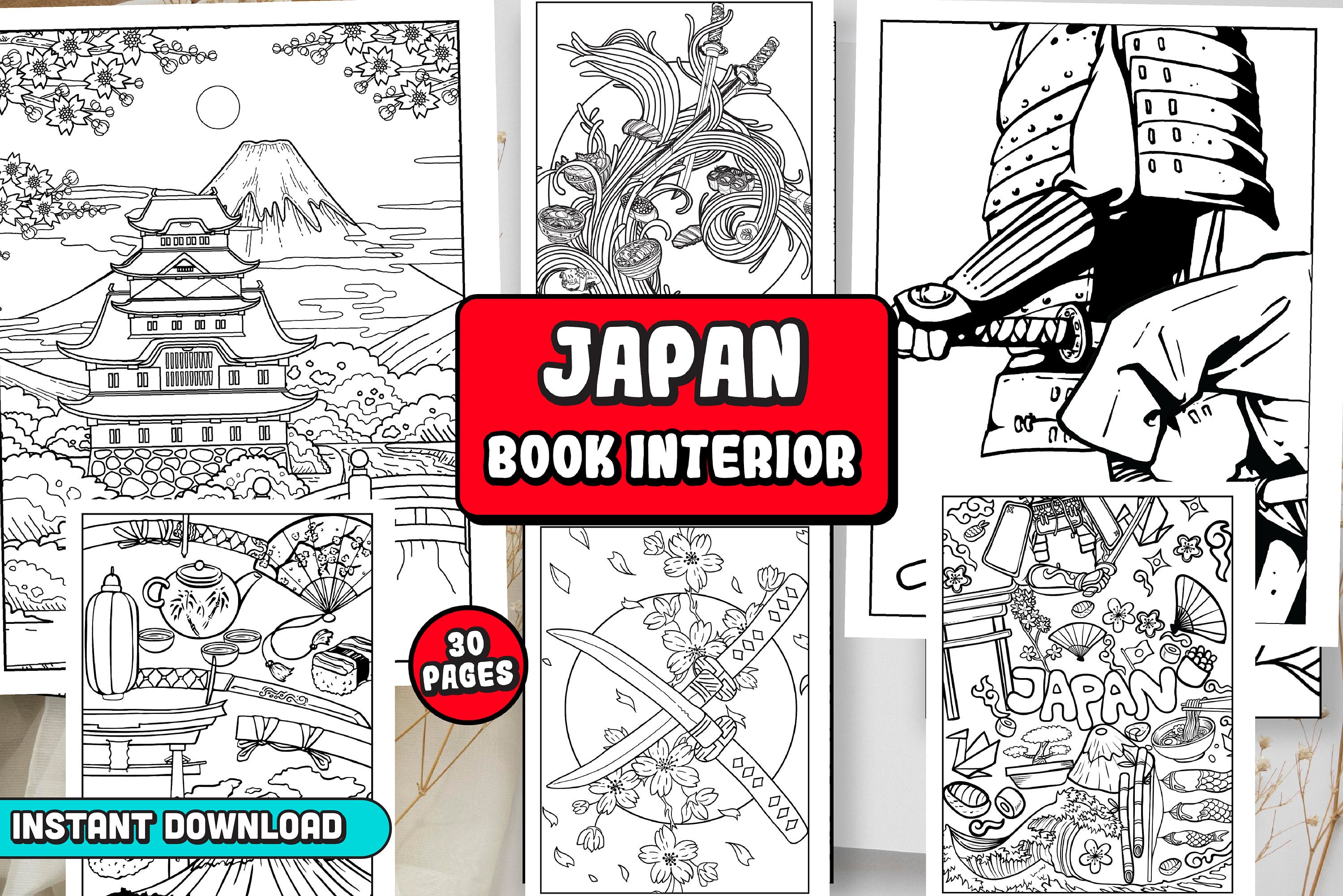 Japan Coloring Pages: Japanese Culture & Iconic Sites (instant Download ...