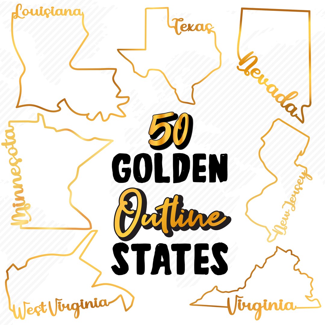 Golden USA State Outlines: 50 SVG & PNG Maps (commercial Use) - Etsy