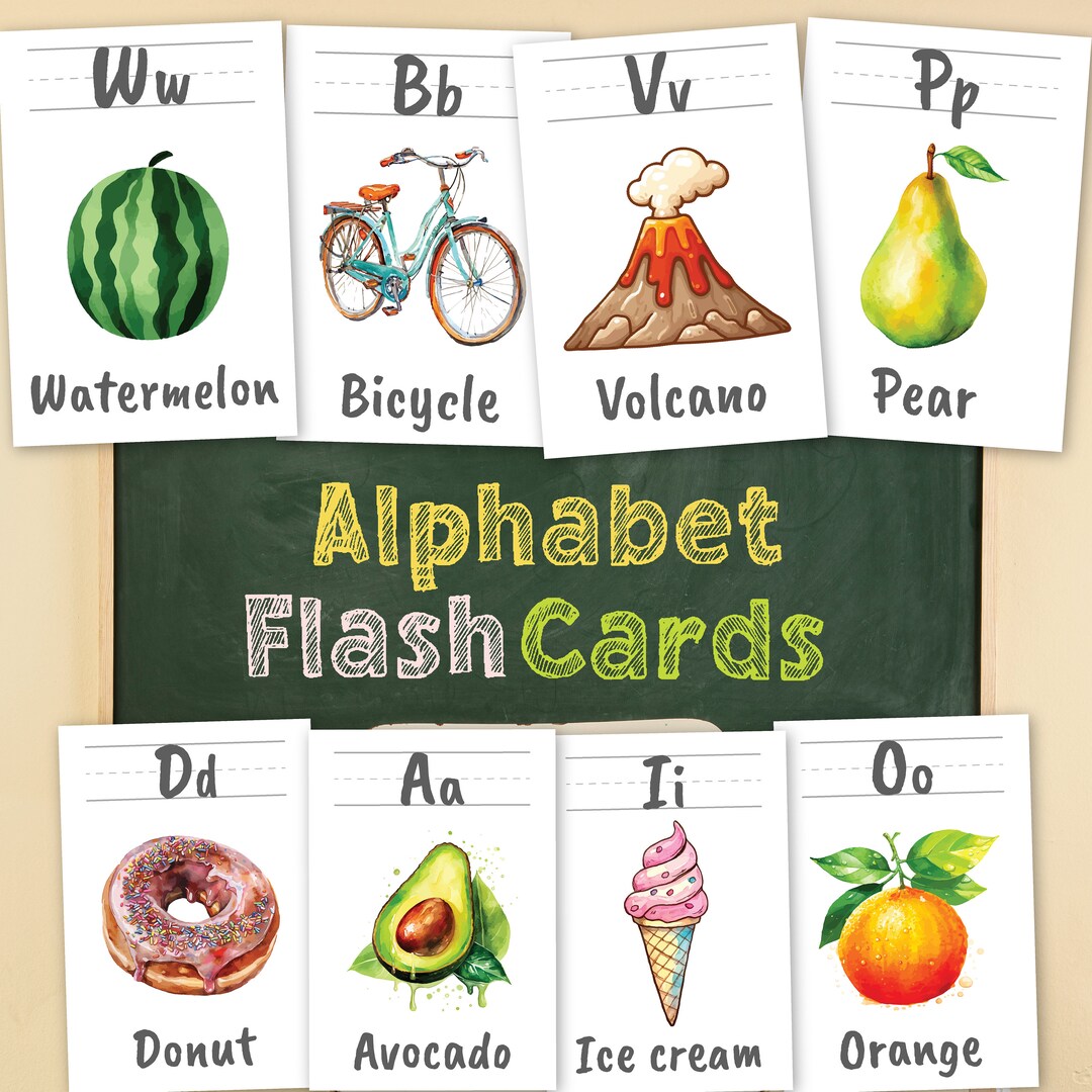 Alphabet Watercolor Flash Cards, Printable Alphabet Flash Cards ...