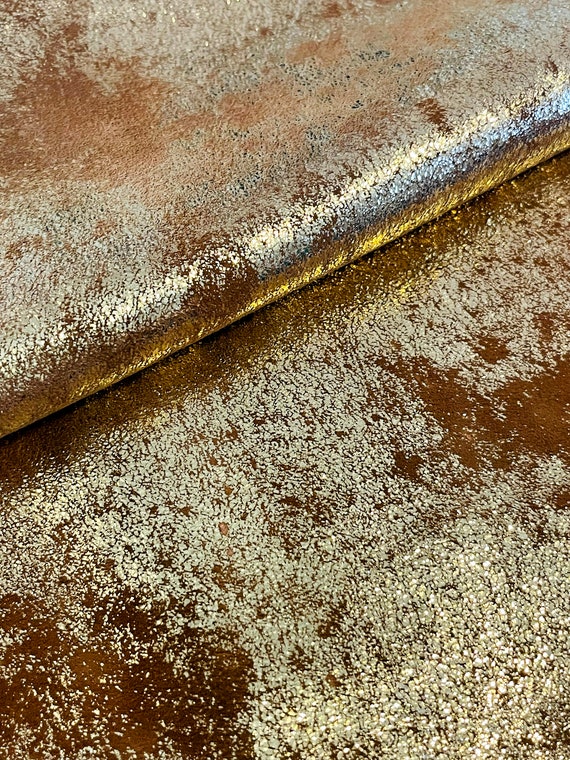 Tan and Gold Sprayed Print on Tan Leather Genuine Leather | Etsy