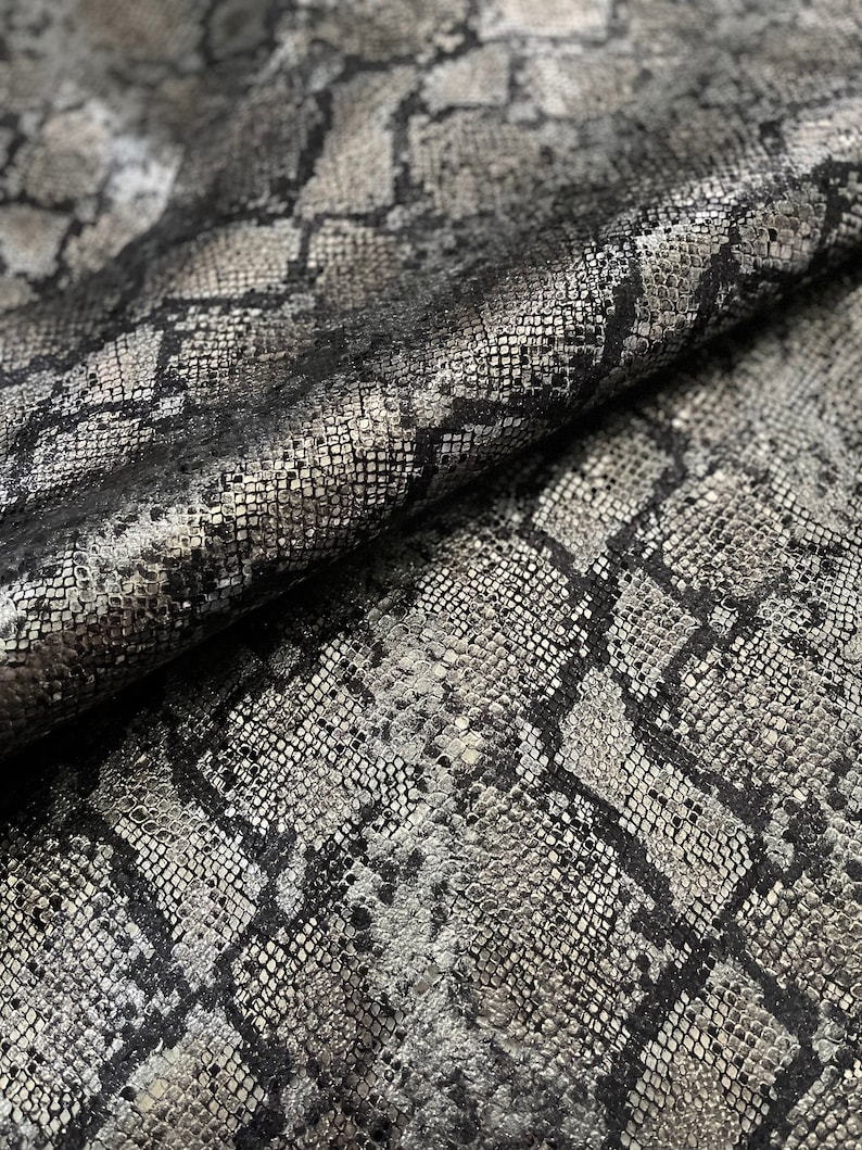Metallic Silver and Black Snake Print Leather Genuine Leather | Etsy