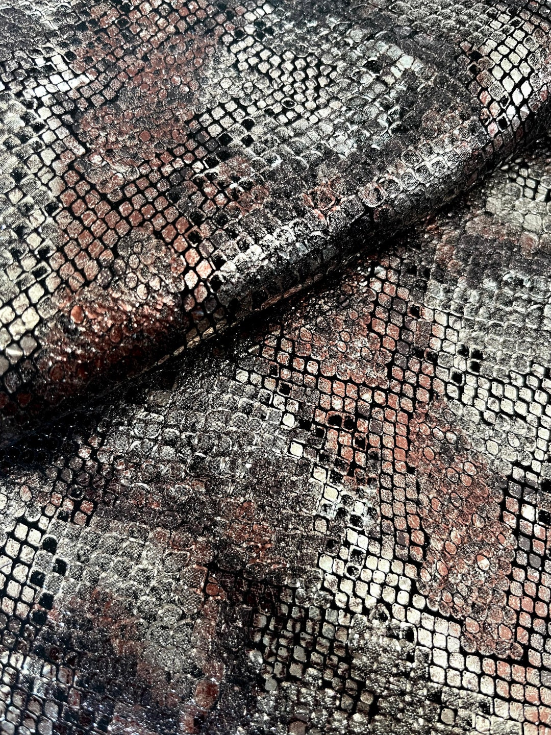 Metallic Silver and Black Snake Print Leather, Genuine Leather Sheets ...