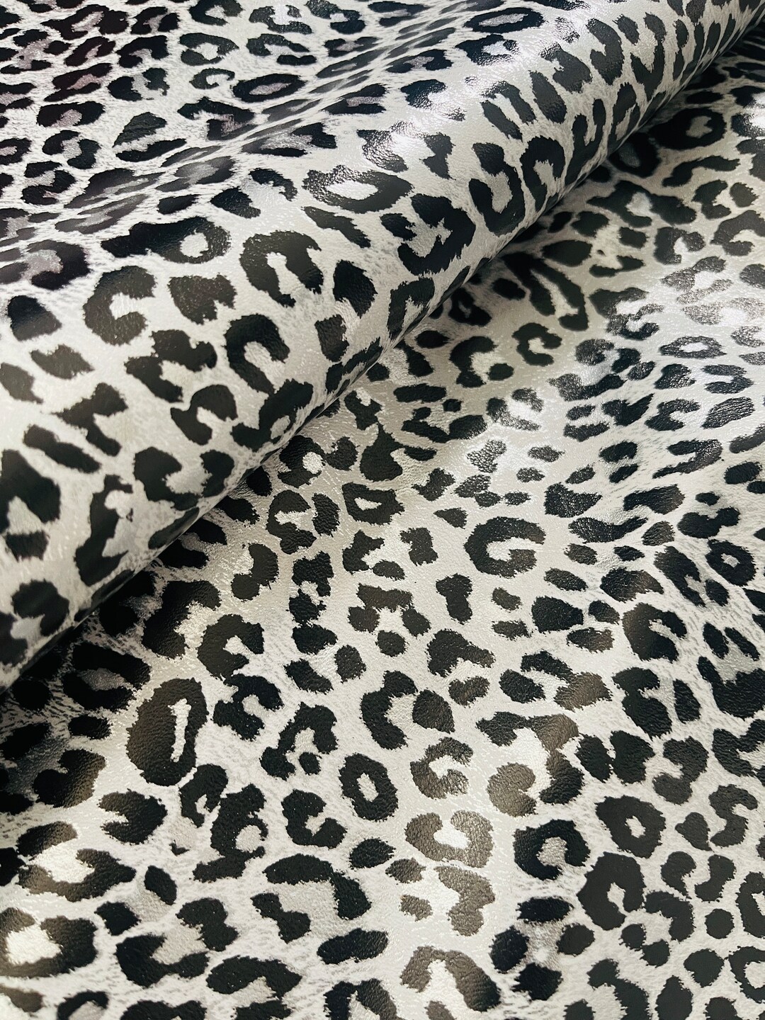 Metallic Black and Silver Leopard Print, Genuine Leather, Leather ...