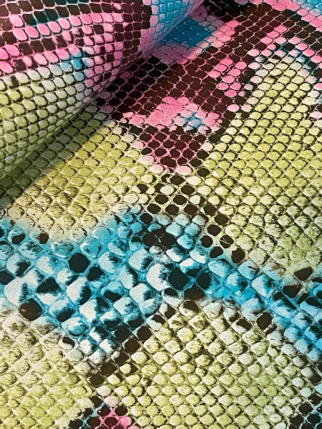 Multicolored Snake Print Leather, Black, Blue, Green Snake Print ...