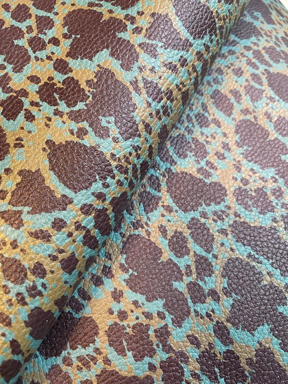 Turquoise Cow Print Genuine Leather Genuine Leather for | Etsy
