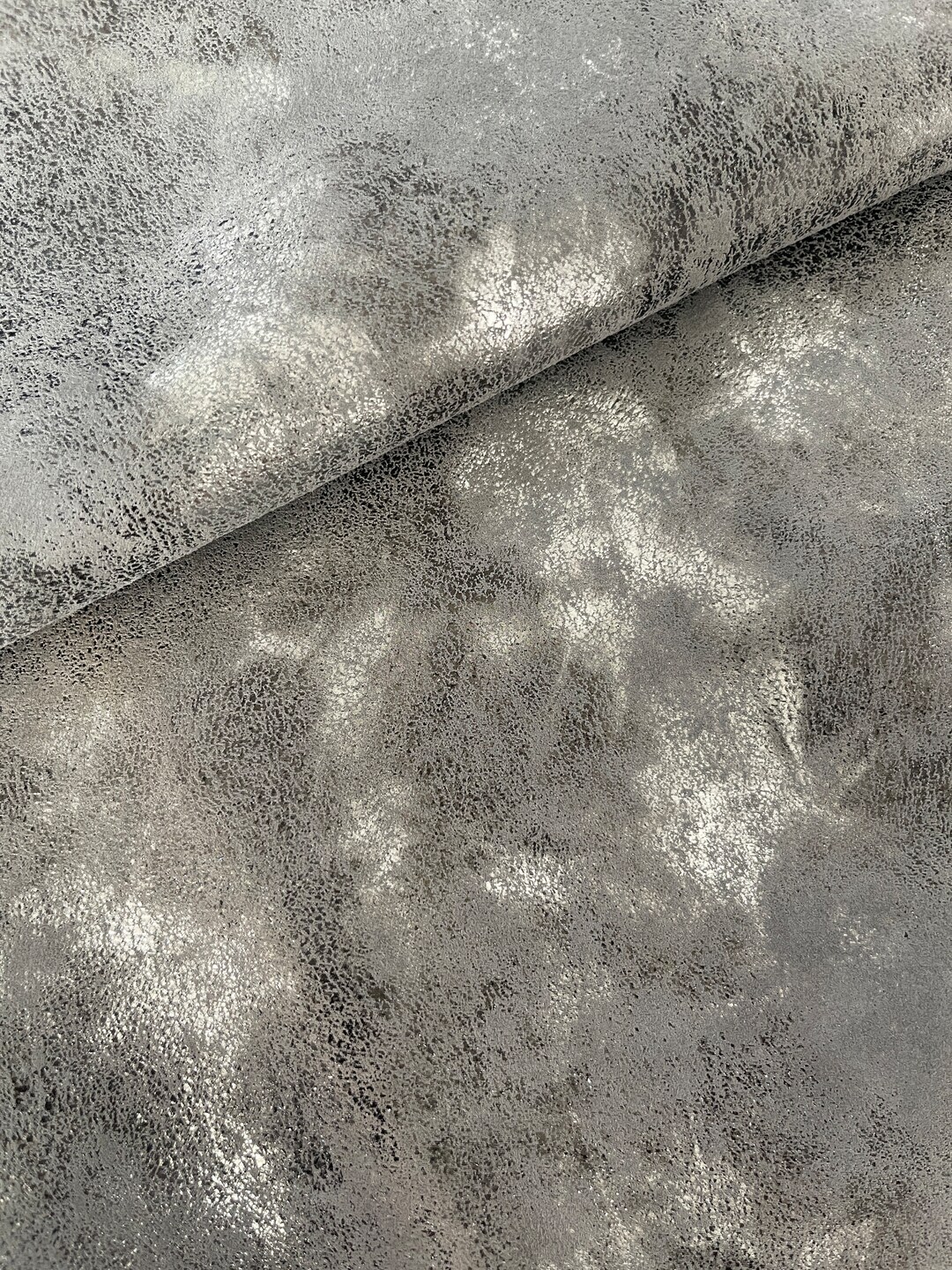 Metallic Gray Splashed Print Genuine Leather Sheets for Craft, Gray ...