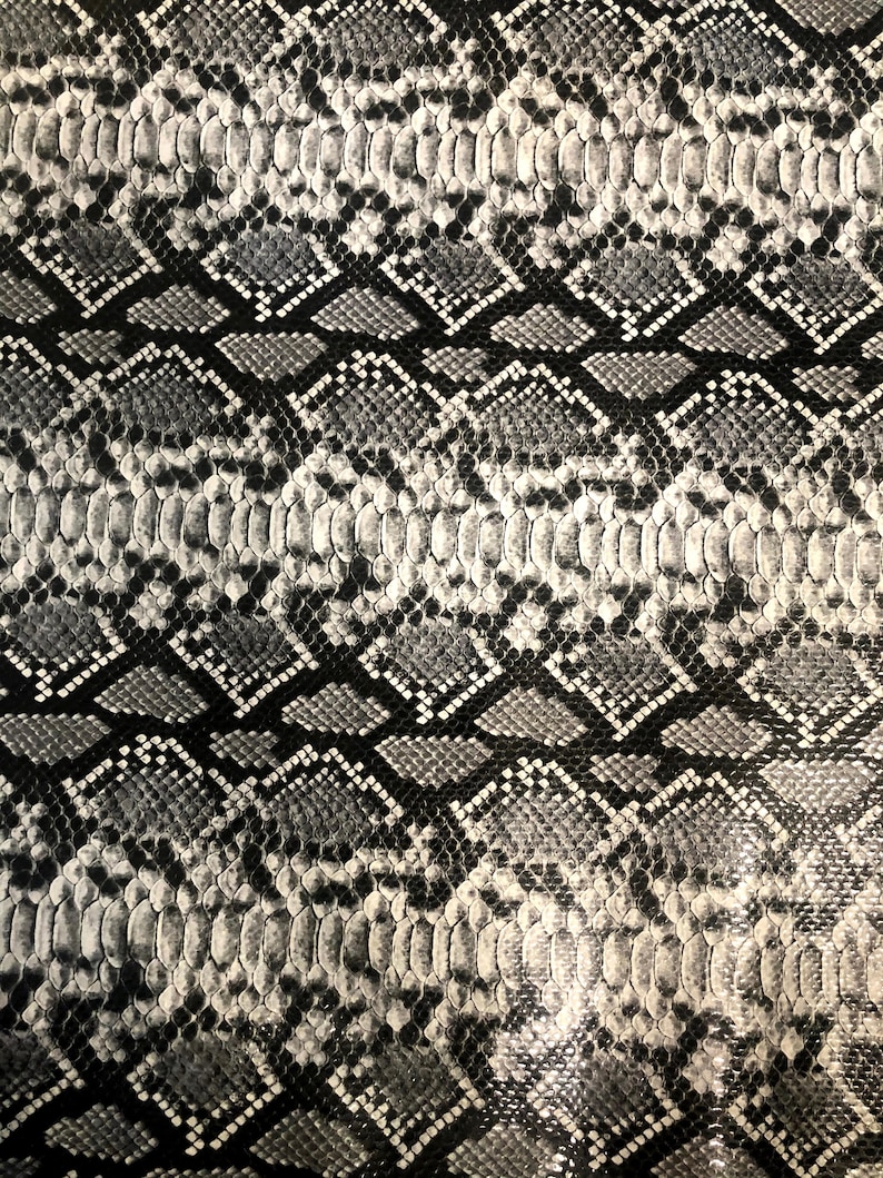 Snake Print Leather, Black, Gray and White Snake Print, Genuine Leather ...