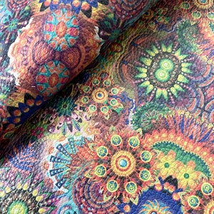 Multicolored Mandala Print Genuine Leather Sheets for Craft, Embossed ...
