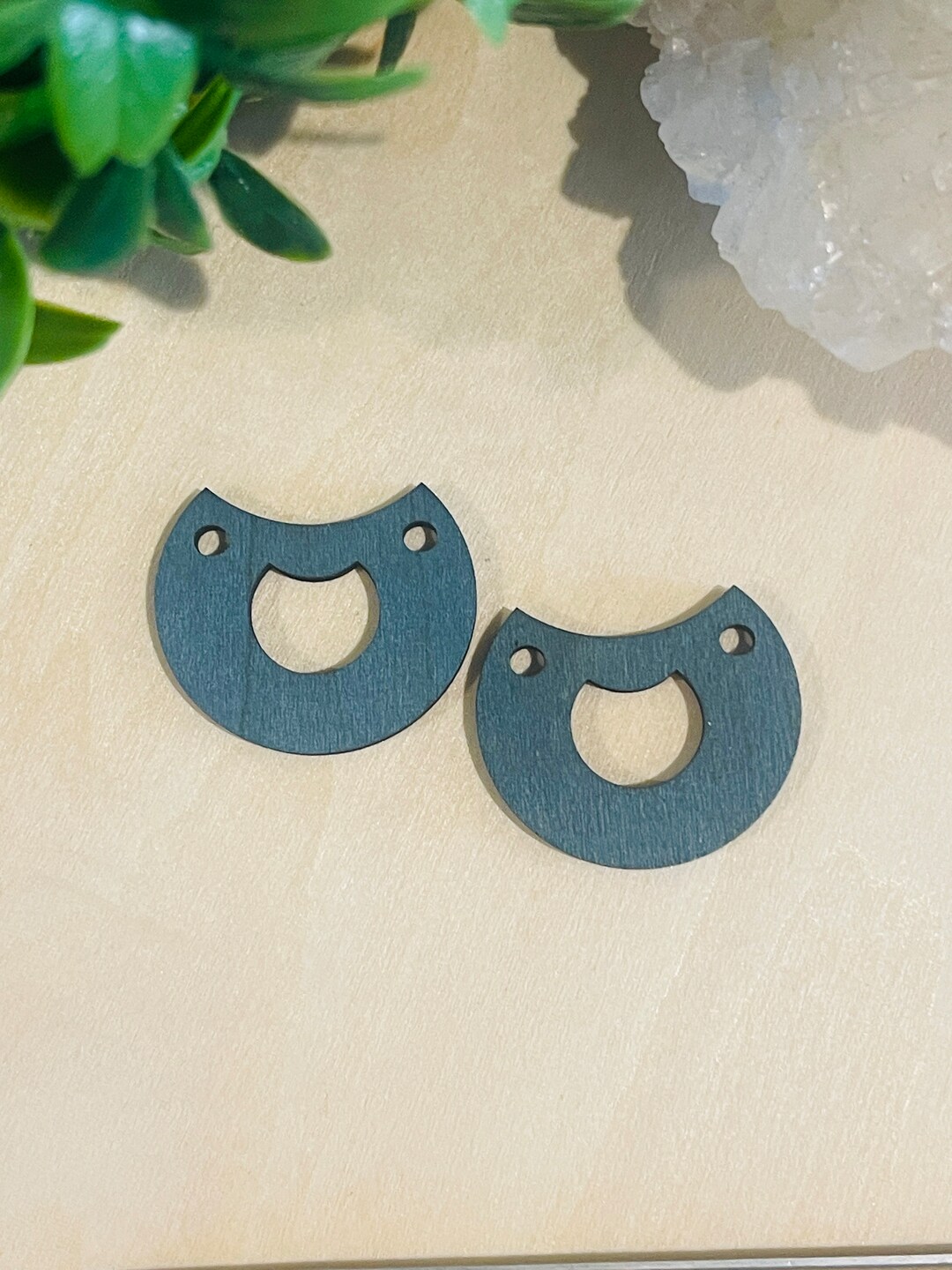 Navy Blue Cut Out Semi Circle Wood Connector, Earring Findings, Charm ...