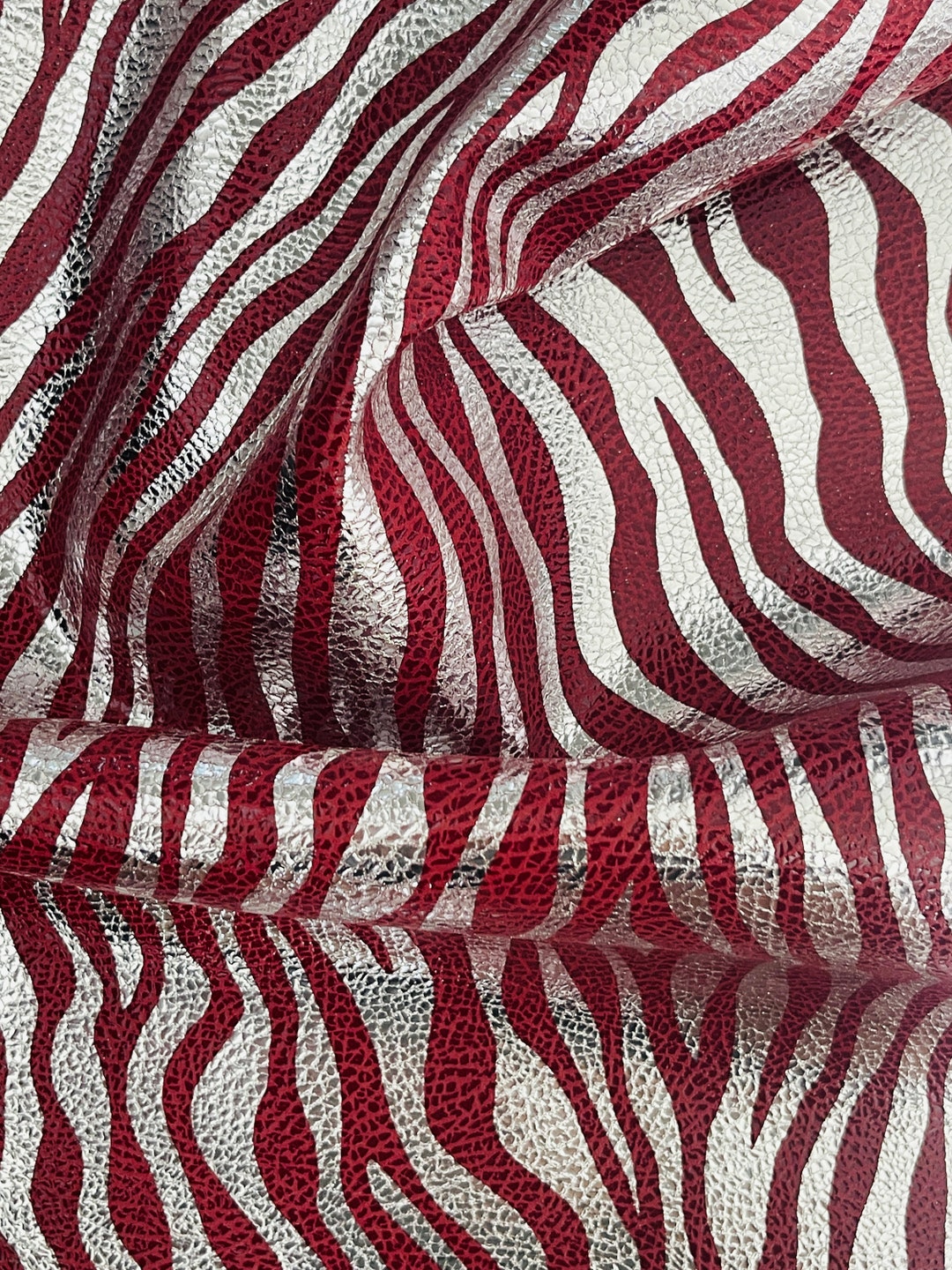 Metallic Silver Red Zebra Print Leather Sheet, Genuine Leather Sheets ...