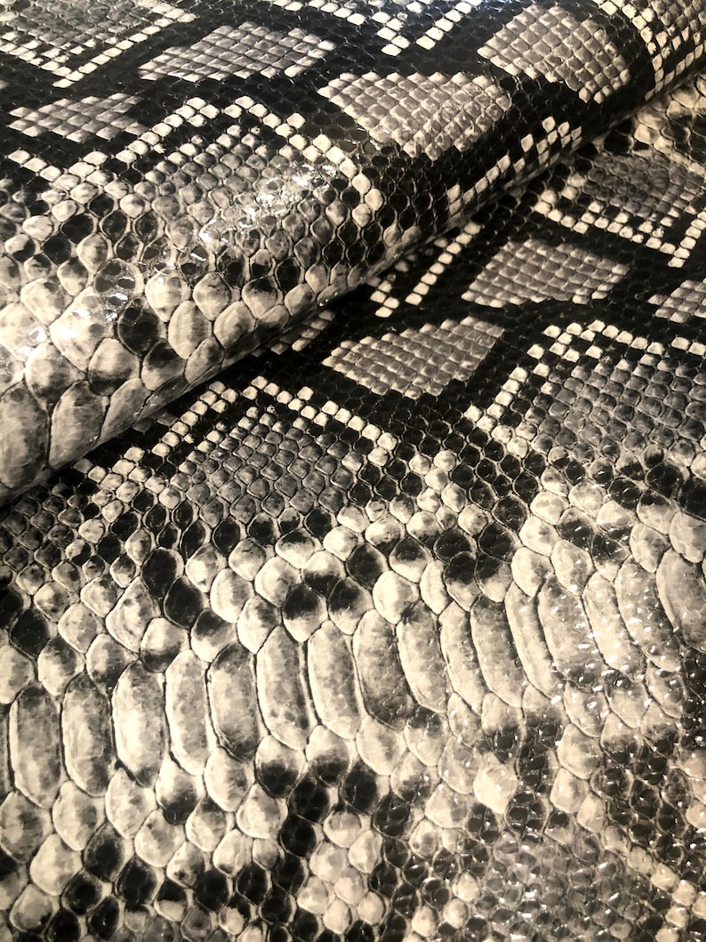 Snake Print Leather Black Gray and White Snake Print | Etsy