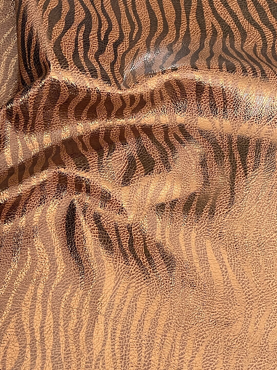 Metallic Bronze and Burnt Orange Zebra Print Leather Sheet, Genuine ...