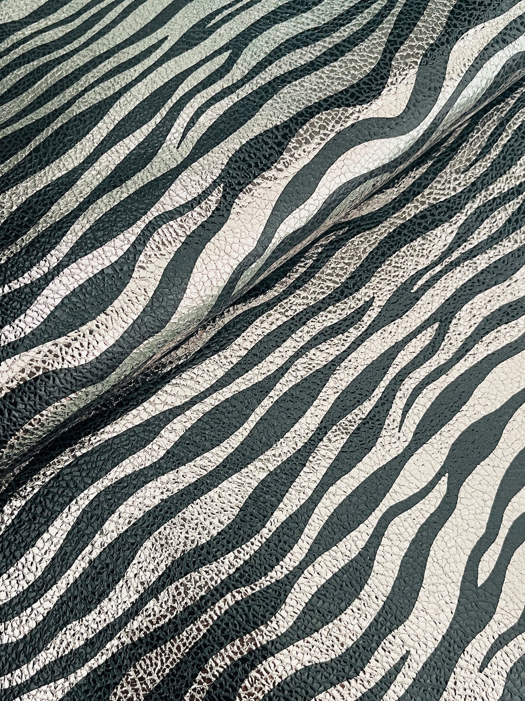 Metallic Antimony Silver Zebra Print Leather Sheet, Genuine Leather ...