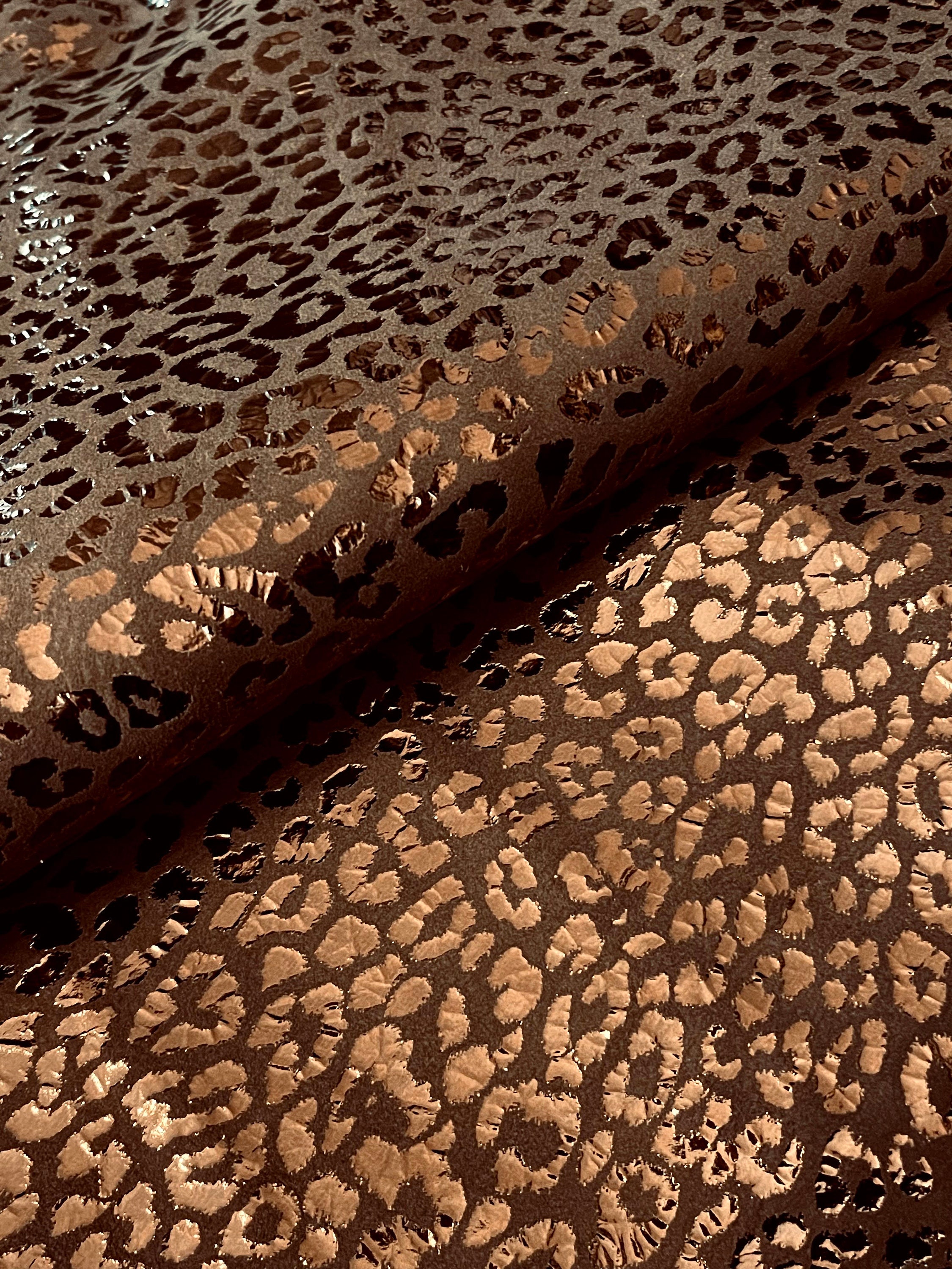 Brown and Copper Leopard Print Leather, Leopard Printed Leather, Animal ...