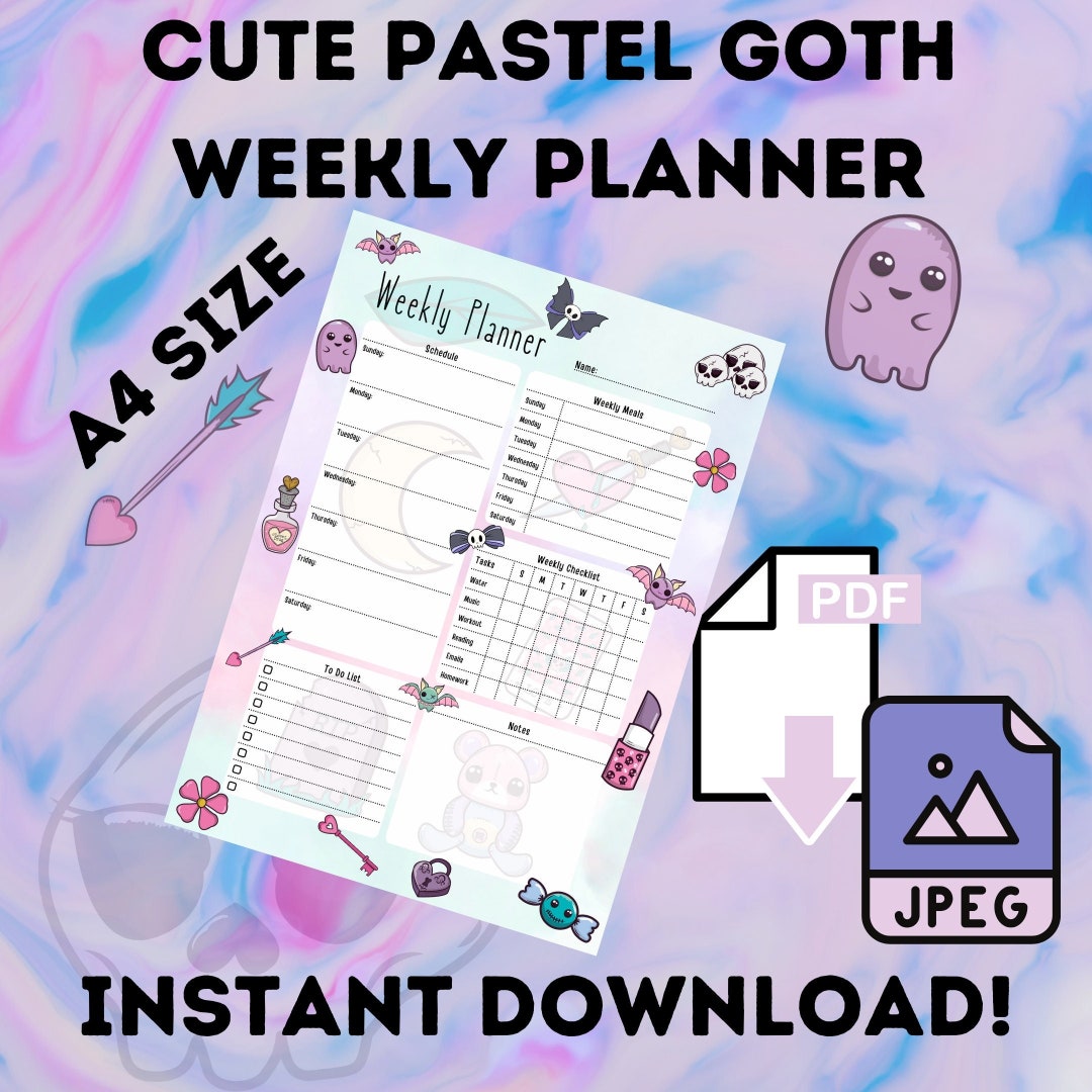 Weekly Planner Cute Pastel Goth Aesthetic Meal Planner - Etsy
