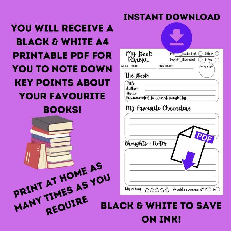 My Book Review Printable Digital File A4 PDF File Book - Etsy
