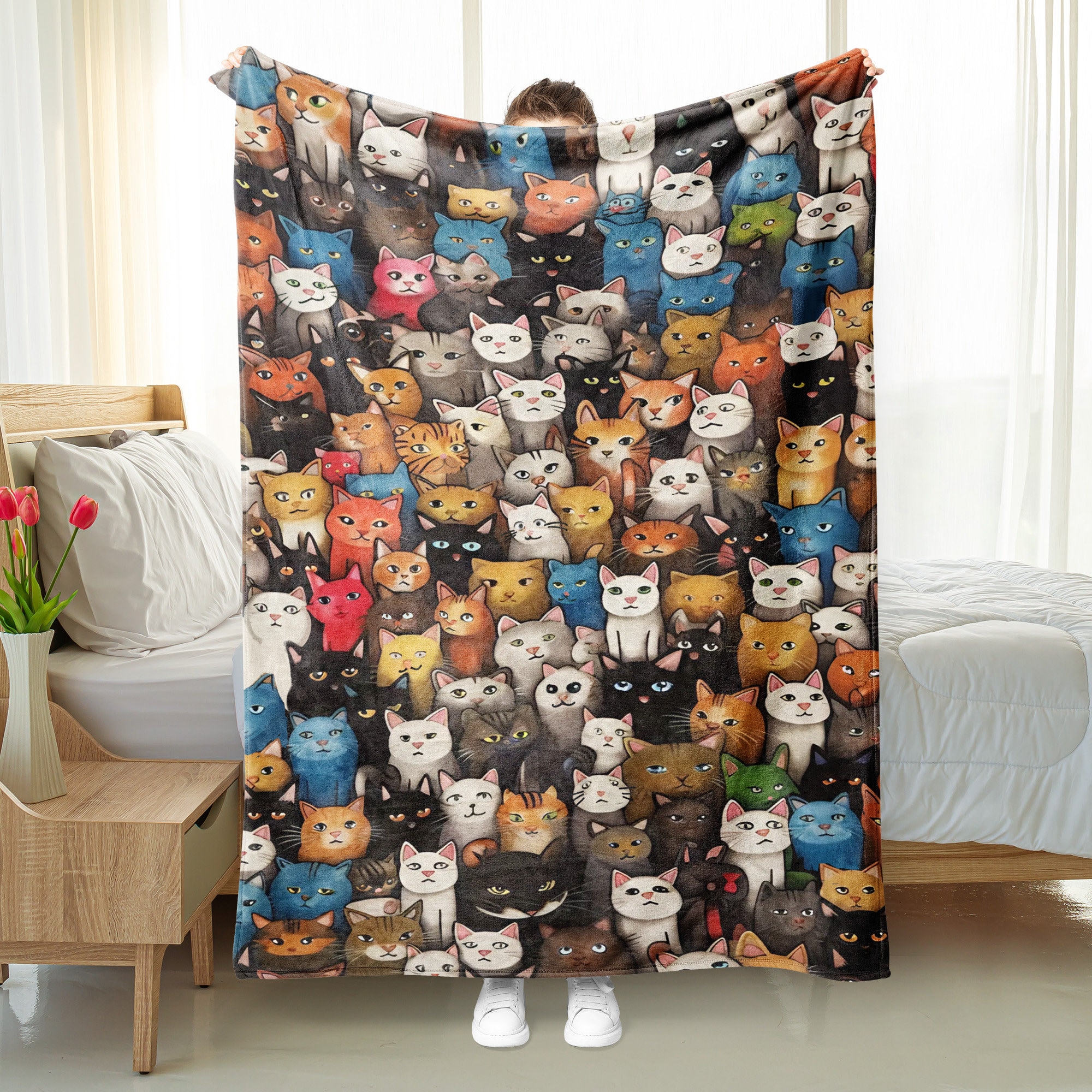 Personalized Cat Blanket, Cute Cats Blanket, Custom Name Soft Cozy ...