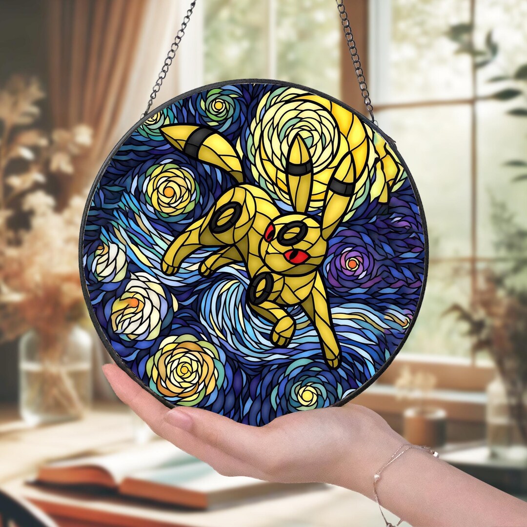 Handcrafted Umbreon Stained Glass Suncatcher | Starry Night-inspired ...