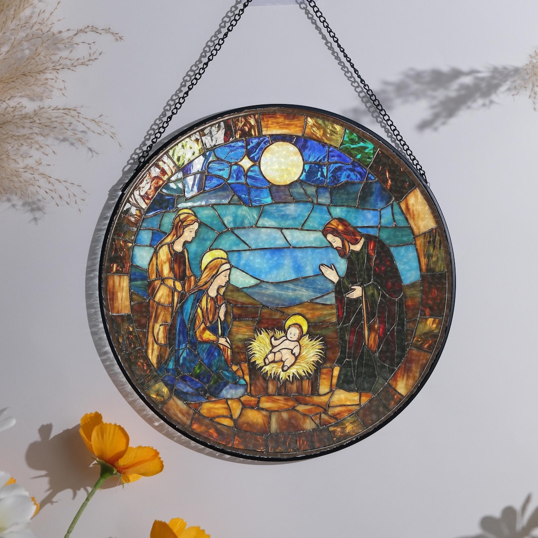 Handcrafted Nativity Scene Stained Glass Suncatcher | Beautiful ...