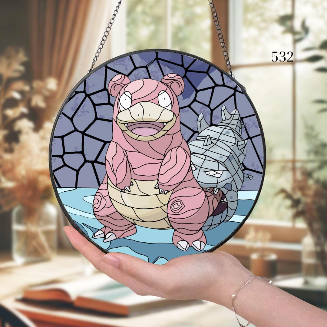 Handcrafted Gengar Glass Suncatcher |slowbro Bond- Crystal Slowbro ...