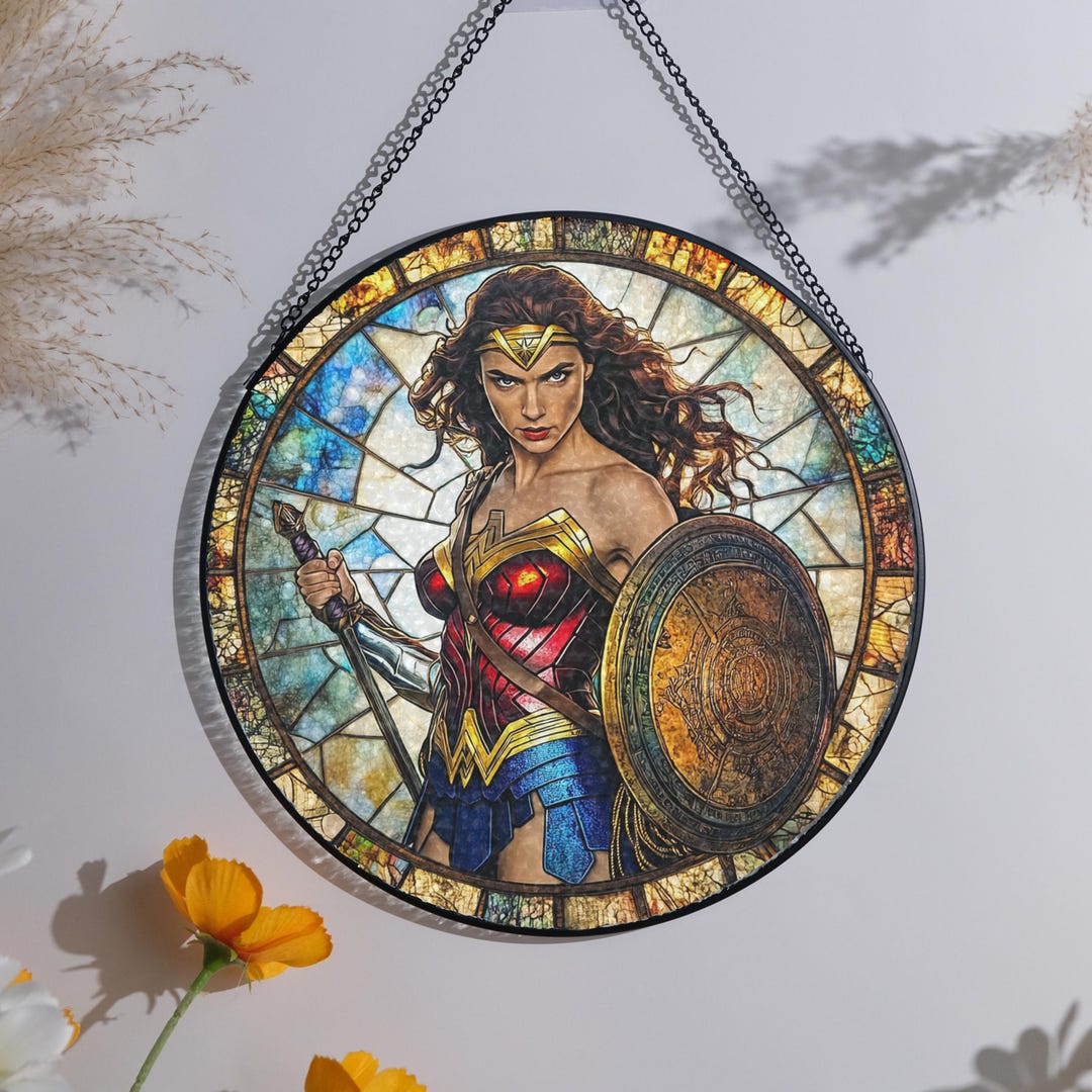 Handcrafted Wonder Woman Stained Glass Suncatcher Stunning Superhero ...