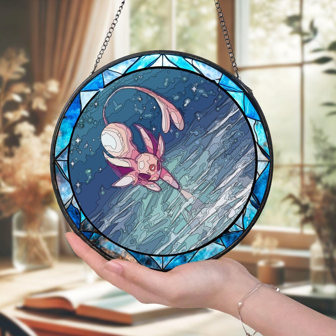 Handcrafted Espeon Glass Suncatcher, Starry Night-inspired Pokemon ...