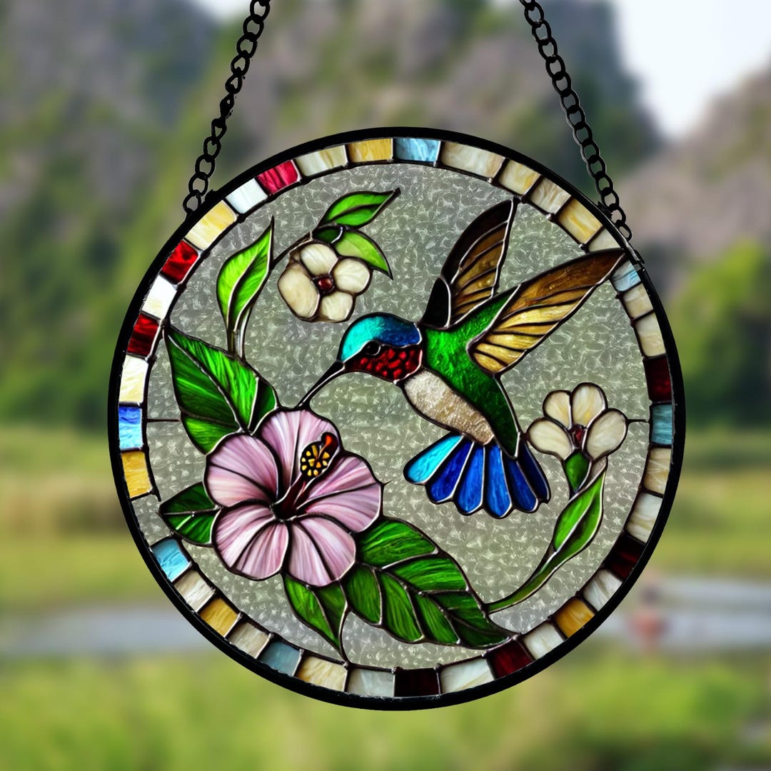 Hummingbird Stained Glass Window Hangings Christmas Gift Custom Stained ...