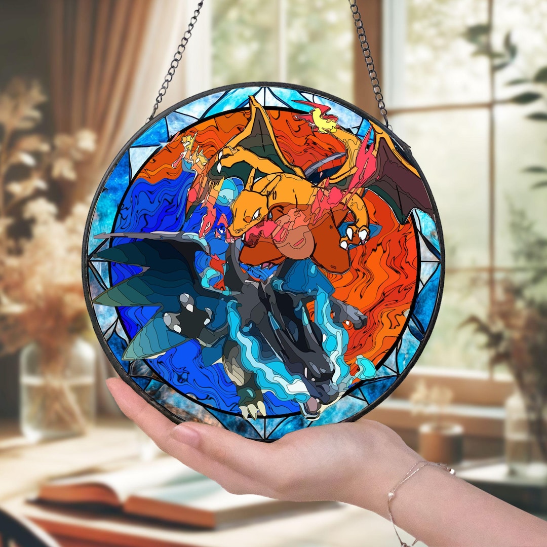 Charizard Glass Suncatcher - Fire & Sky Design, UV Printed Ornament ...