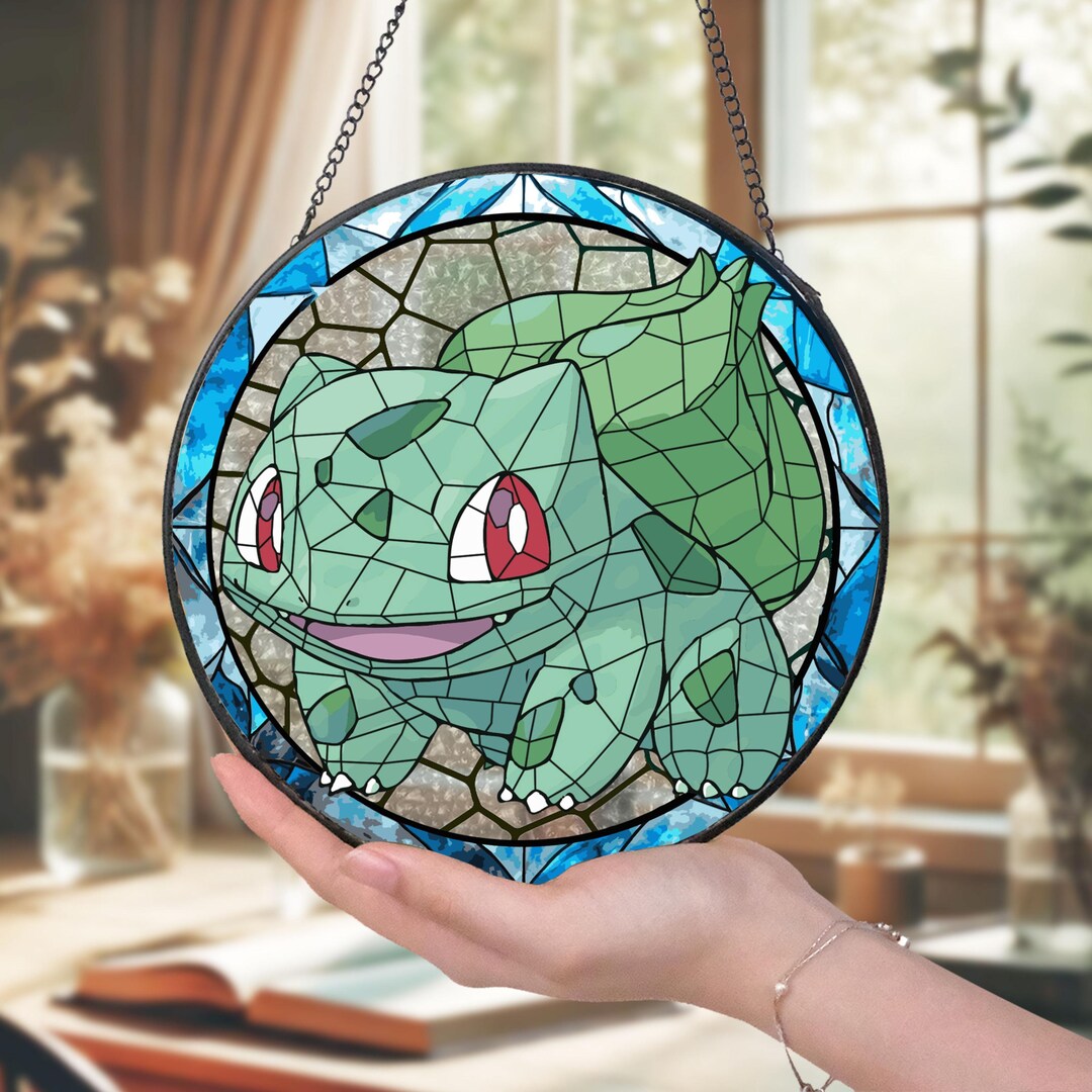 Handcrafted Bulbasau Glass Suncatcher | Starry Night-inspired Pokemon ...