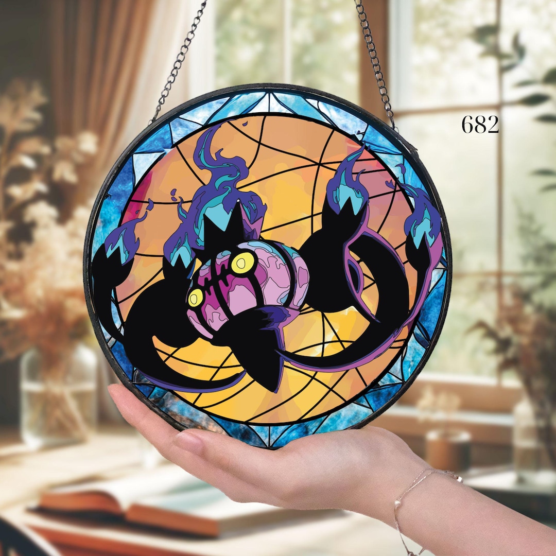 Handcrafted Gengar Glass Suncatcher |mystic Flame- Phantom Script ...