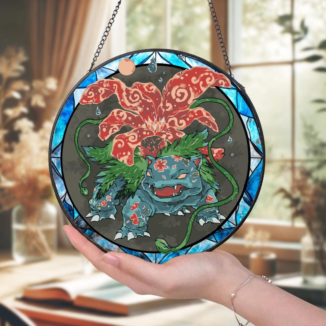 Handcrafted Venusaur Glass Suncatcher, Starry Night-inspired Pokemon ...
