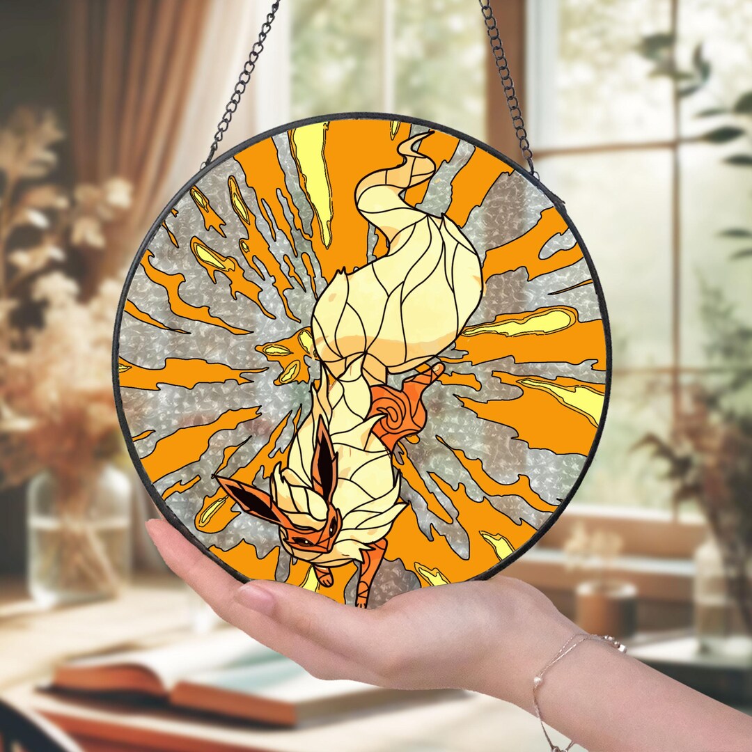 Handcrafted Pokémon Flareon Glass Suncatcher Entei, Charizard ...