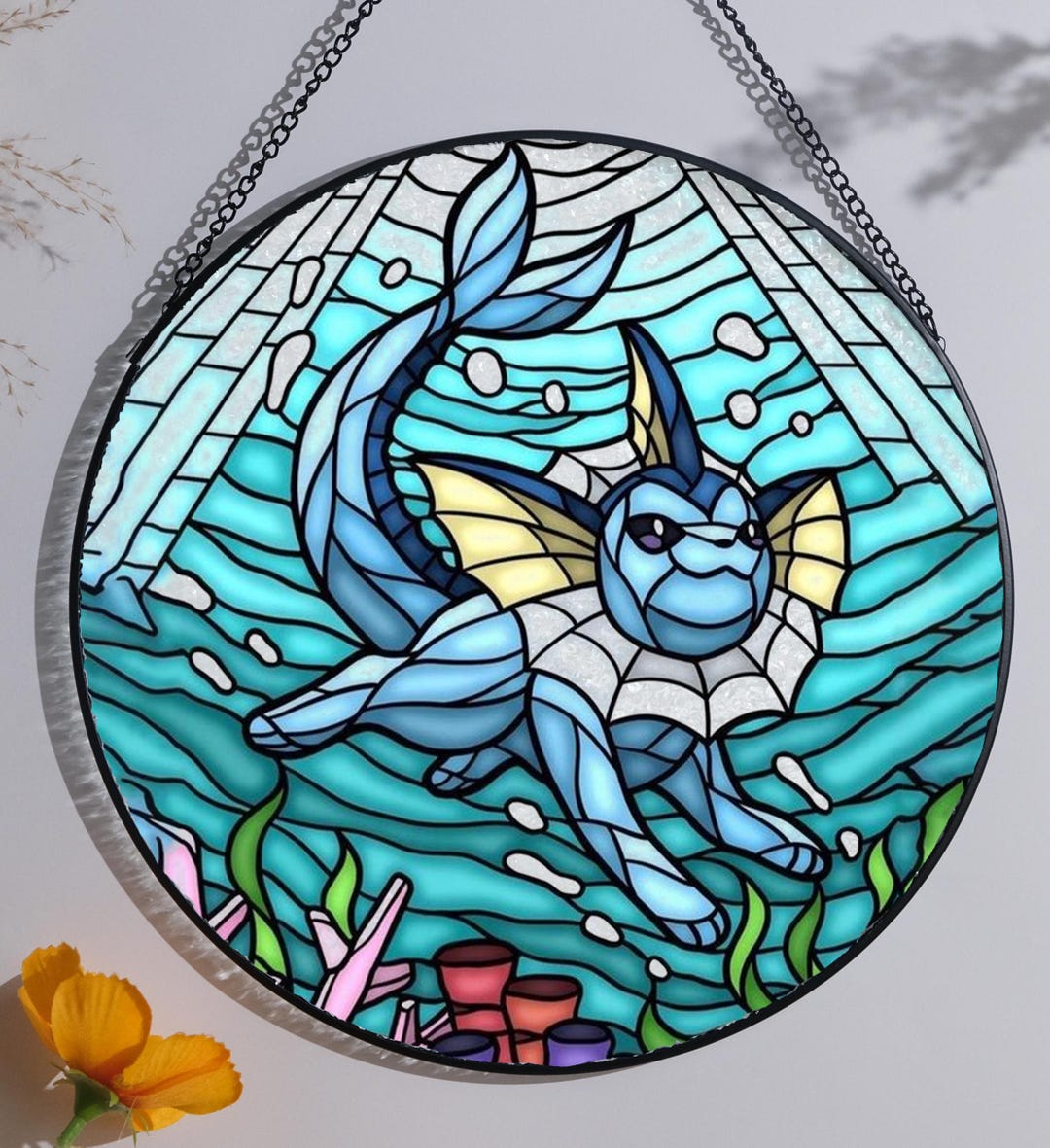 Handcrafted Vaporeon Stained Glass Suncatcher Serene Water Pokemon ...