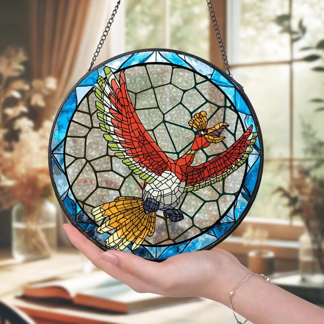 Handcrafted Pokémon Ho-oh Glass Suncatcher Entei, Charizard, Dragonite ...