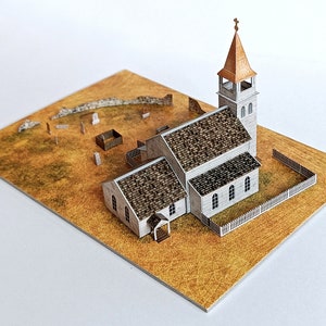 Church Paper Model DIY Template | White Church With Cemetery Inspired ...