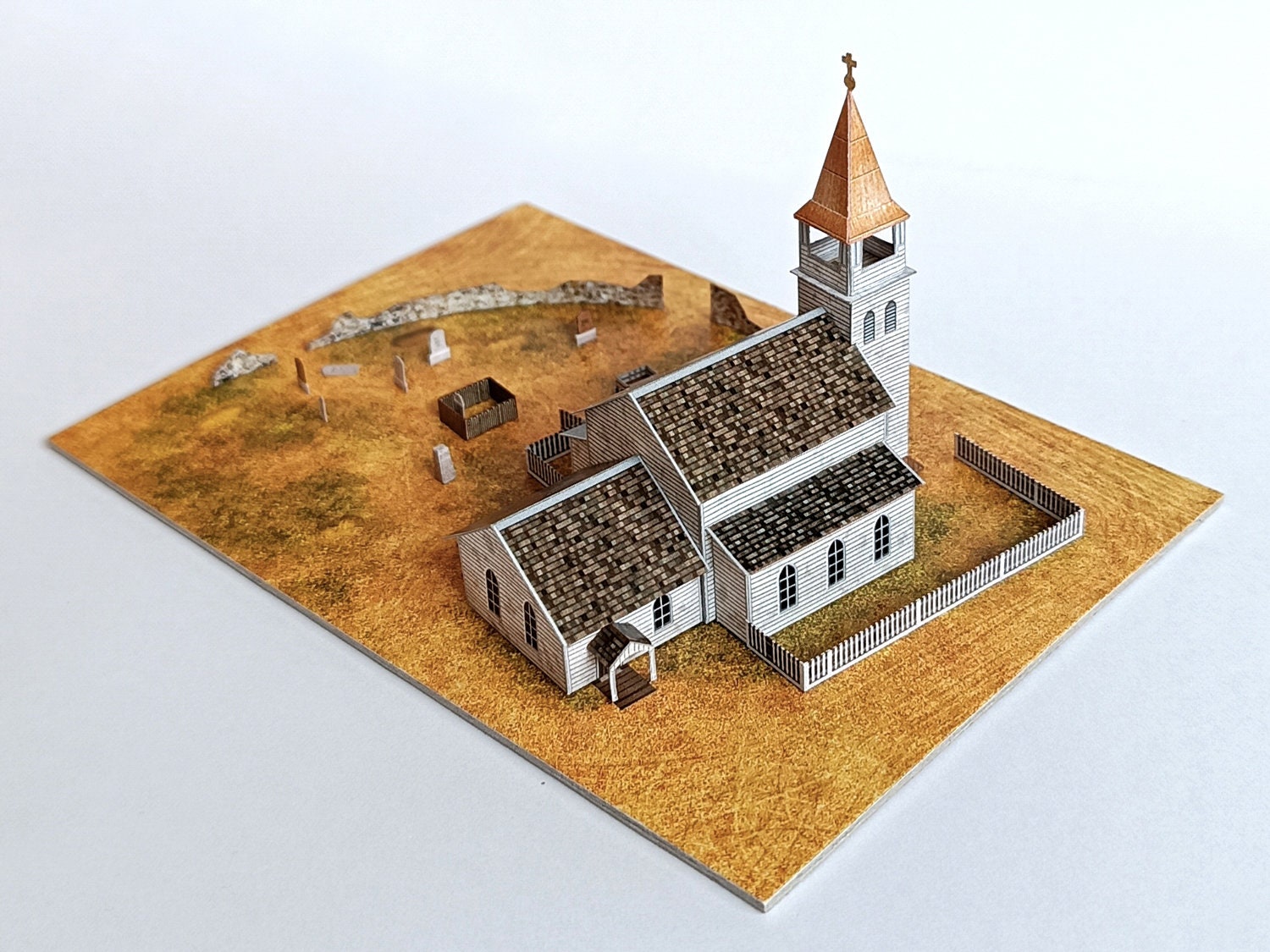 Church Paper Model DIY Template | White Church With Cemetery Inspired ...