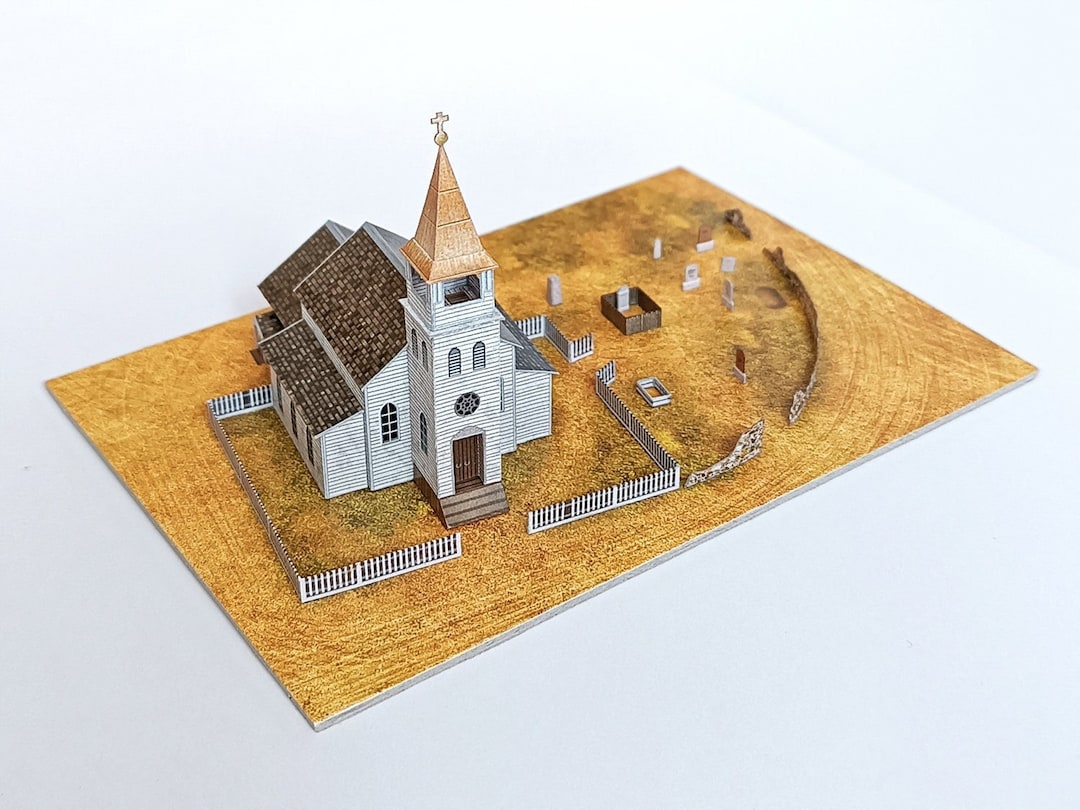 Church Paper Model DIY Template White Church With Cemetery Quality ...