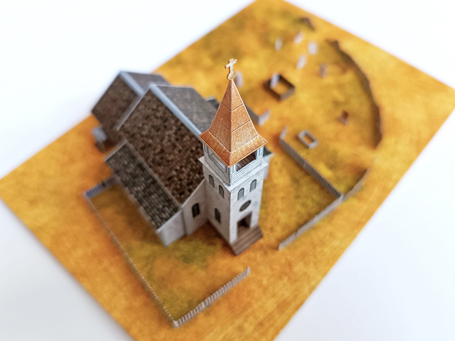 Church Paper Model DIY Template White Church With Cemetery Inspired by ...