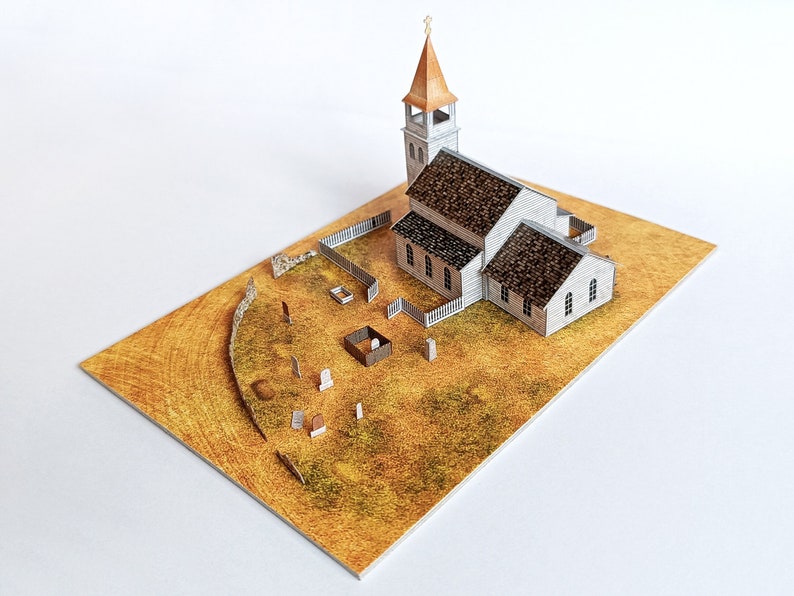 Church Paper Model DIY Template | White Church With Cemetery Inspired ...