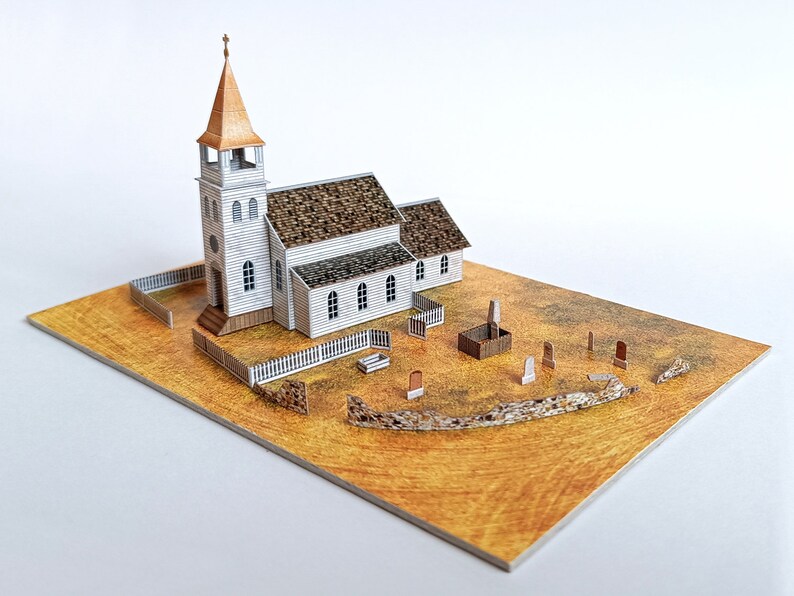 Church Paper Model DIY Template | White Church With Cemetery Inspired ...