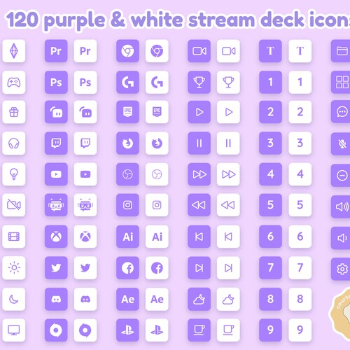 120 Purple & White Stream Deck Icons Elgato Stream Deck Mini - Etsy