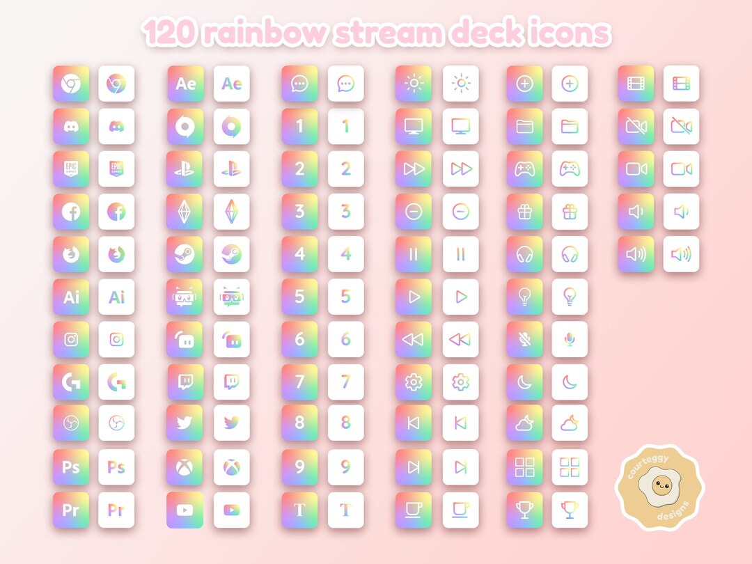 120 Rainbow Gradient Stream Deck Icons Cute Minimal Streaming Graphics ...