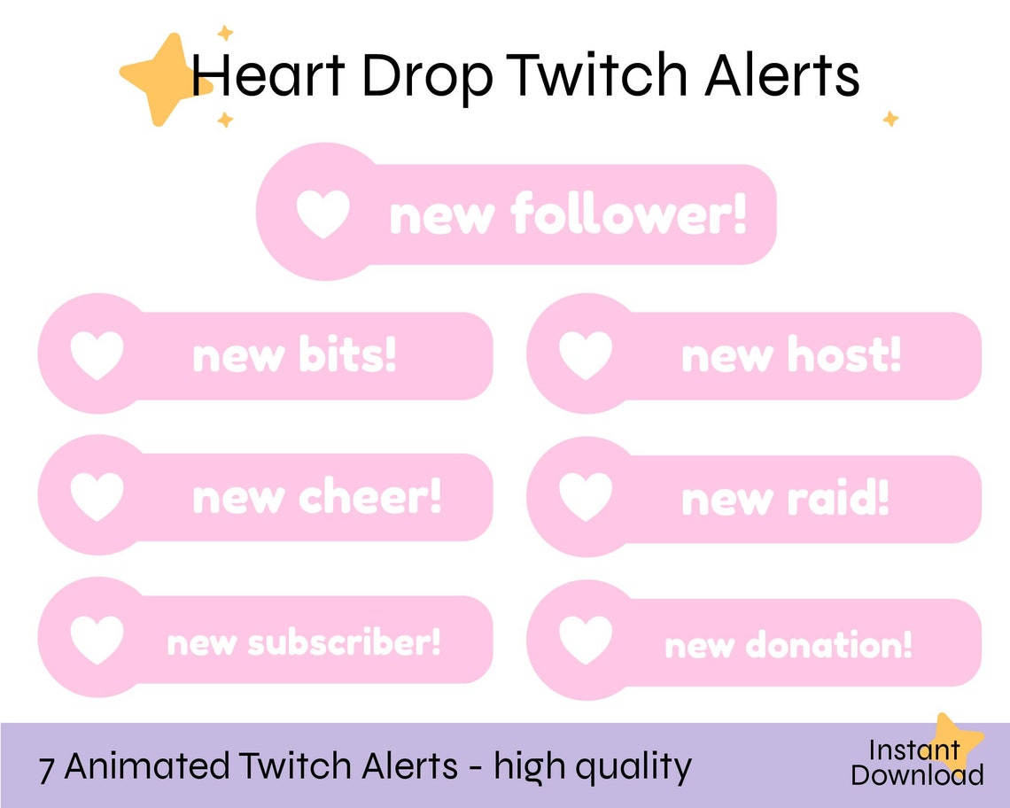 Animated Twitch Alerts Baby Pink Heart Drop in Cute Simple - Etsy