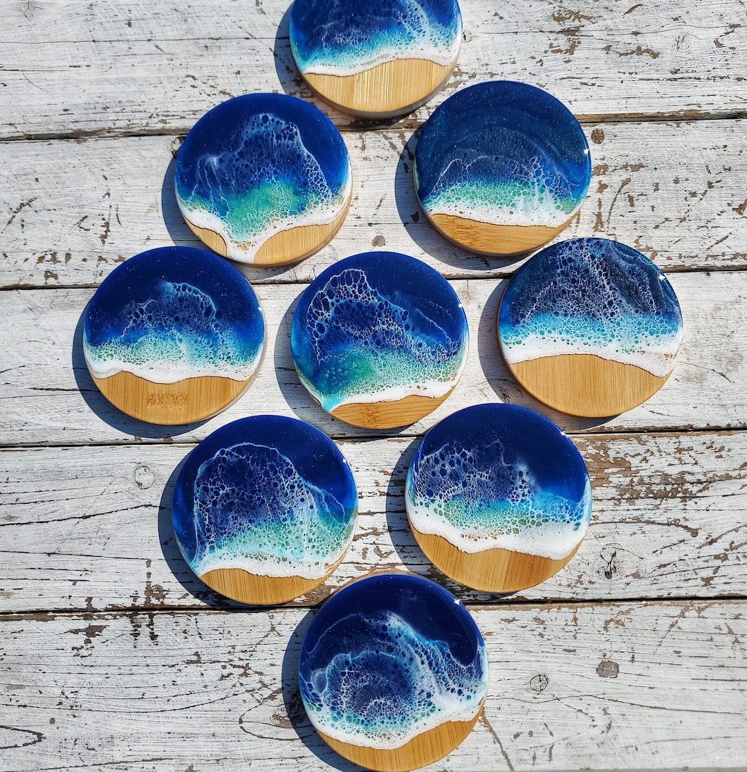 Ocean Wave Beach Coasters | Ocean Coasters | Beach Resin Coasters ...