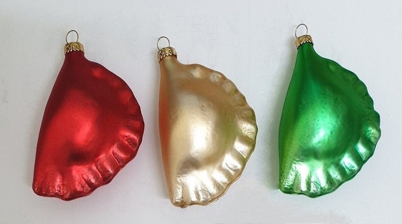 PIEROGI Glass Christmas Ornaments - Set of Three: Gold, Red and Green ...